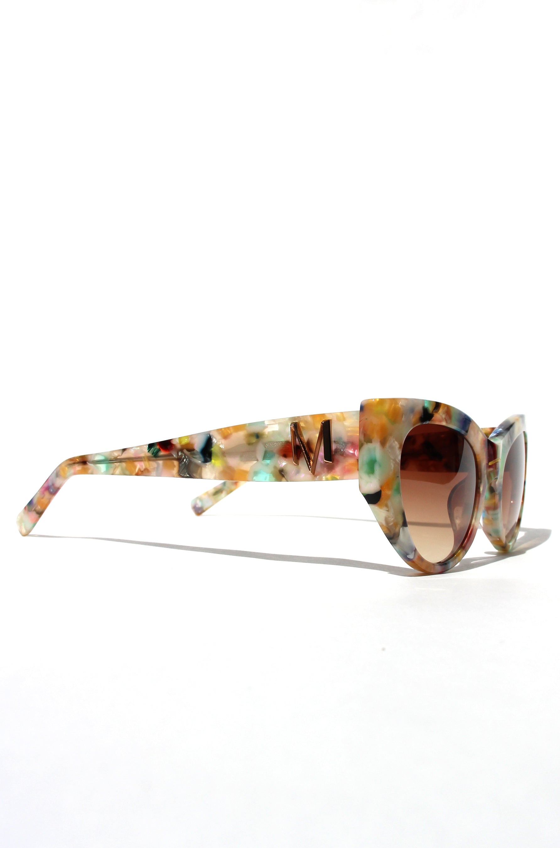 Confetti ~ Almond-shaped fitted sunglasses in multi-coloured patterned ...